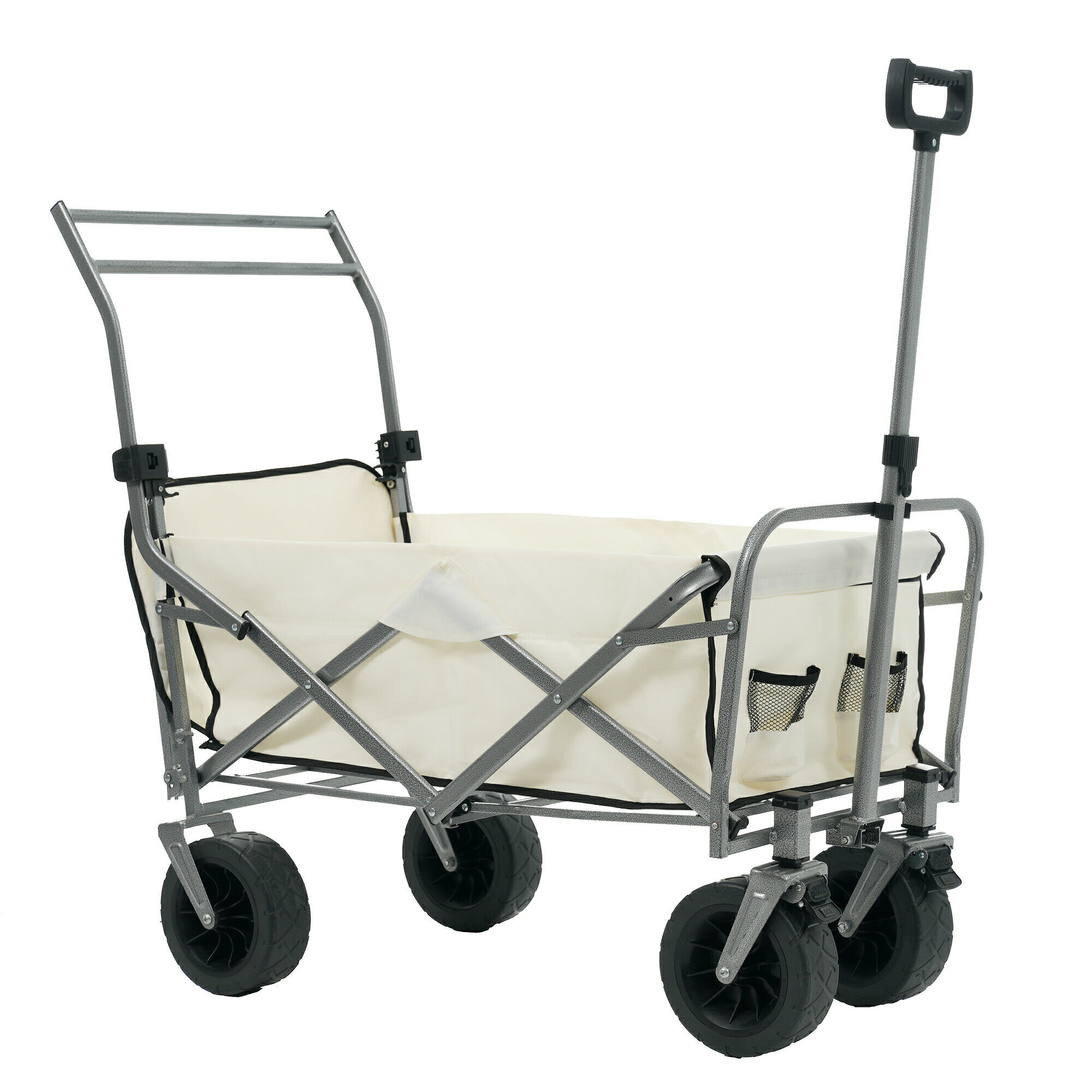 【ホワイト】折りたたみキャリーワゴン 両手ハンドル 120L超大容量 テールゲート開閉式 超耐久スチールフレーム 超ワイドタイヤ 360°回転 前輪 コンパクト収納 アウトドアキャンプBBQスポーツに最適大容量×後部オープン×超ワイドタイヤ...