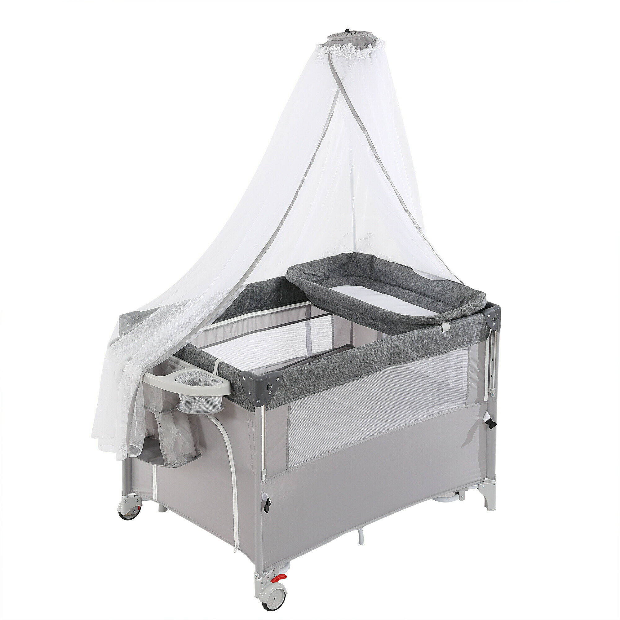 折りたたみ ベビーサークル ベビーベッド 5WAY おむつ替えテーブル付き ゆりかご 添い寝対応 蚊帳付き コンパクト収納 大容量収納 昼寝ベッド 新生児～3歳対応 EN71認証これ1台で「寝かせる守る替える揺らす片付ける」全部完結！育児を...