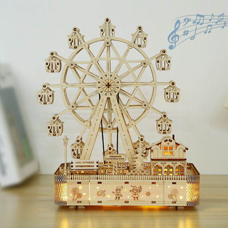 立体 パズル 観覧車 木製 パズル 3D ウッドパズル 組み立て LED おもちゃ DIY 新年 ギフト 誕生日プレゼント オルゴール付き 手作りキット 遊園地 脳トレ オルゴール 自動再生 音楽立体 パズル 観覧車 木製 パズル 3D ウ...