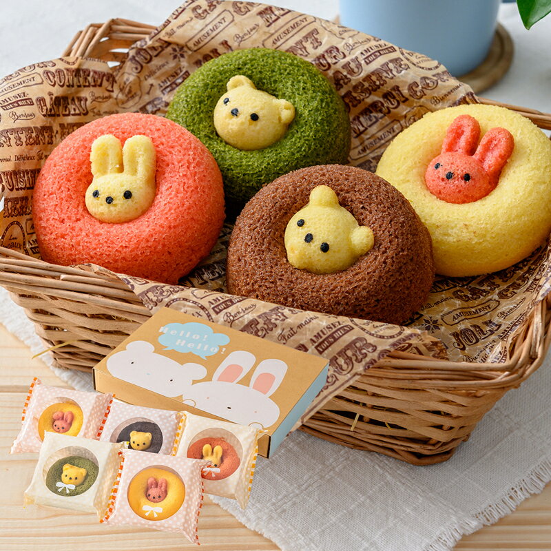 ●商品内容 うさぎイチゴ・うさぎプレーン・うさぎバナナ・くまチョコ・くま抹茶×各1個 ●パッケージサイズ：302×210×47 mm ●賞味期限：製造日より60日 焼菓子専門工房で作る国産小麦100％の焼きドーナツ。真ん中から動物たちがひょ...