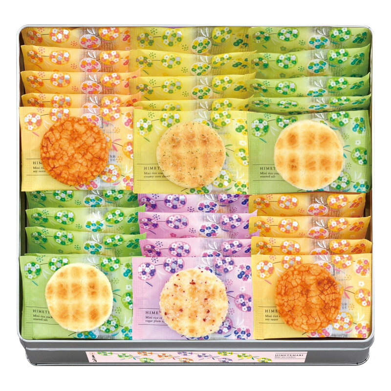 ●商品内容 姫てまり(直火炊き醤油)×14、姫てまり(やき塩)×12、姫てまり(梅ざらめ・コーンポタージュ)×各7 ●パッケージサイズ：27.9×31.5×6.4cm ●賞味期限：製造日より常温4ヶ月 ふんわり、サクサクとした軽やかな食感の...