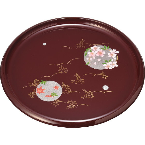 ●商品内容 丸盆×1 ●現品約24φ×1.6cm ●ユリア樹脂 ●パッケージサイズ：27.5×27.5×2.5 cm 350g 紀州漆器の蒔絵職人が現代蒔絵という技法で桜と紅葉の柄を上品に絵付けしています。ギフトや記念品として。ギフト対応※...