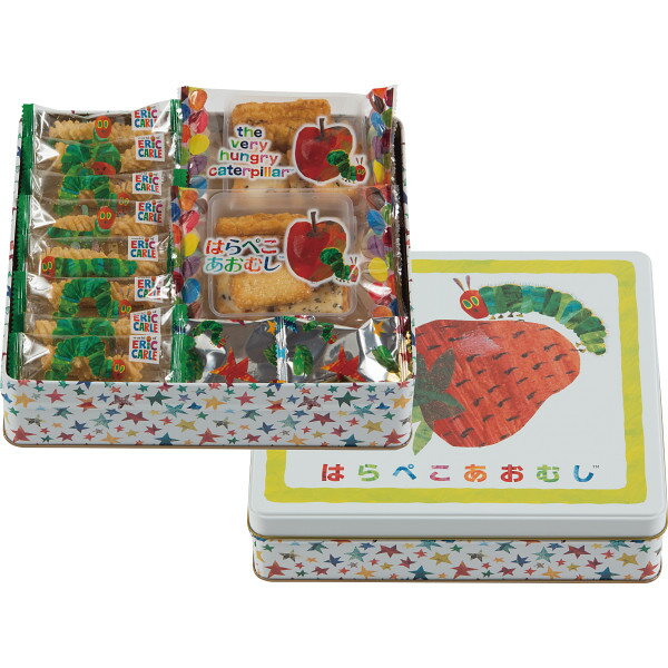 ●商品内容 ひねり揚げせんべい個包装65g、おかき個包装30g、おかき(19g)×2 ●パッケージサイズ：23.5×21×6 cm 600g ●賞味期限：製造日より120日 絵本「はらぺこあおむし」をモチーフにした「ひねり揚げ」のギフトボッ...