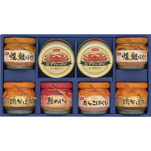 ●商品内容 紅ずわいがにほぐし脚肉飾り50g×2、焼鮭ほぐし50g×2、たらこほぐし50g×1、鮭めんたい50g×1、鶏そぼろ50g×2 ●パッケージサイズ：32.1×17.1×7.4 cm 1.7kg ●賞味期限：製造日より730日 ギフ...
