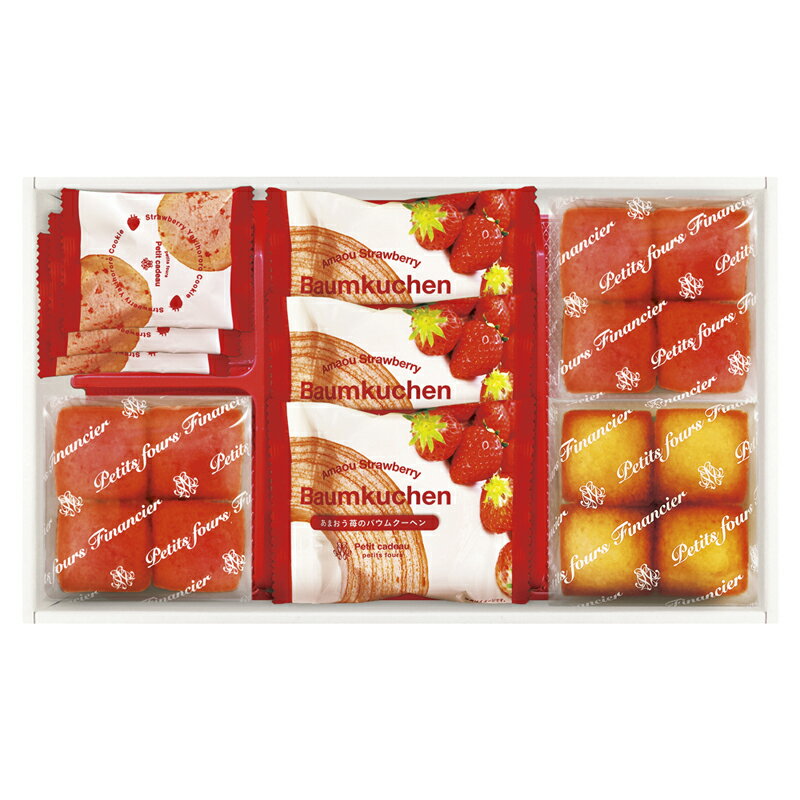 ●商品内容 あまおう苺バウムクーヘン×3・プチフィナンシェ4個入(あまおう苺×2・プレーン×1)・焼きほろろクッキー(イチゴ)×3 【卵・乳成分・小麦】 ●パッケージサイズ：箱190×308×57mm 380g ●賞味期限：製造日から90日...