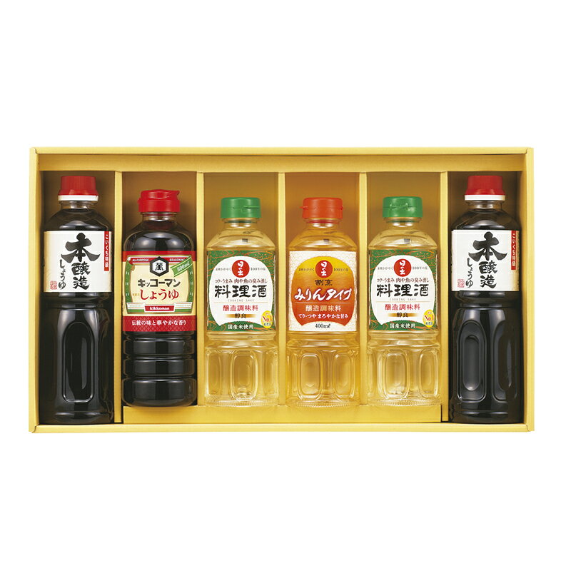 ●商品内容 キッコーマンこいくちしょうゆ500ml・サンビシ本醸造しょうゆ500ml×2・日の出(料理酒×2・割烹みりんタイプ)各400ml 【小麦】 ●パッケージサイズ：箱255×453×75mm 3582g ●賞味期限：製造日から360...