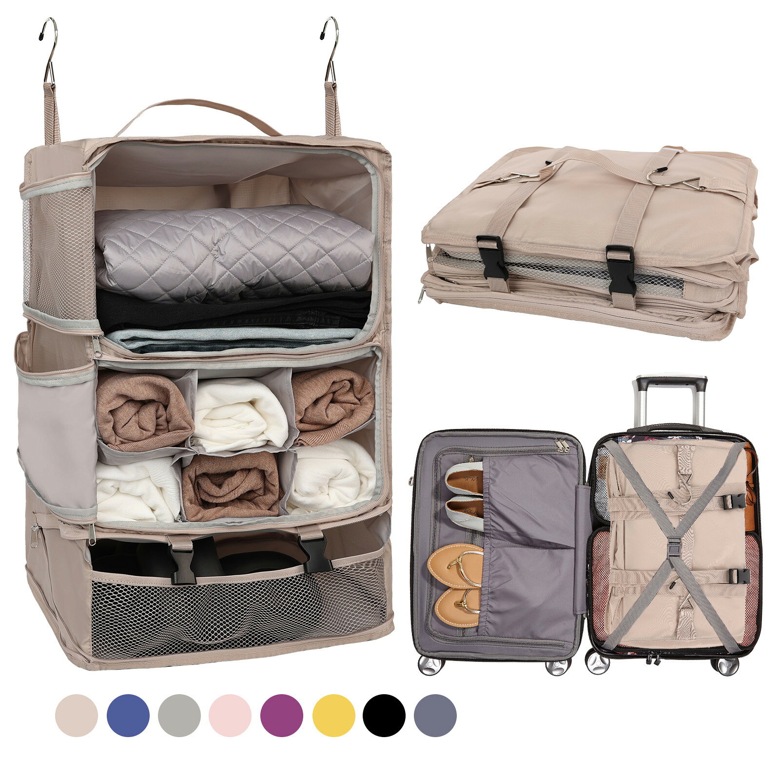 商品詳細 商品仕様 【素材】ポリエステル 【吊り下げサイズ】60*30*40CM 【不使用時の折畳みサイズ】30*40*4CM 撥水加工 本体は撥水素材とメッシュ素材を使用し、通気性が良く、防臭・防湿に優れています。 吊下げタイプ 吊下げタ...