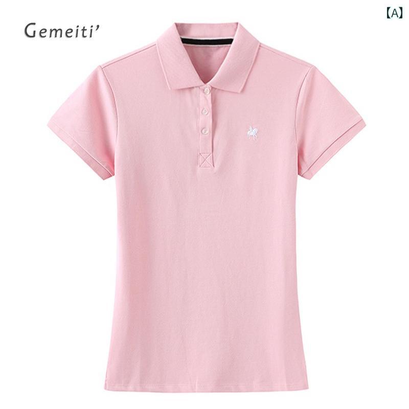ホワイト コットン 半袖 レディース 夏 スリム カラー ポロシャツ スポーツ カスタム 作業 服 ショルダー t シャツ: ジェメッティサイズ: SML XL 2XL 3XL 4XLパターン: 動物通勤：シンプル襟のタイプ: POLO 襟...