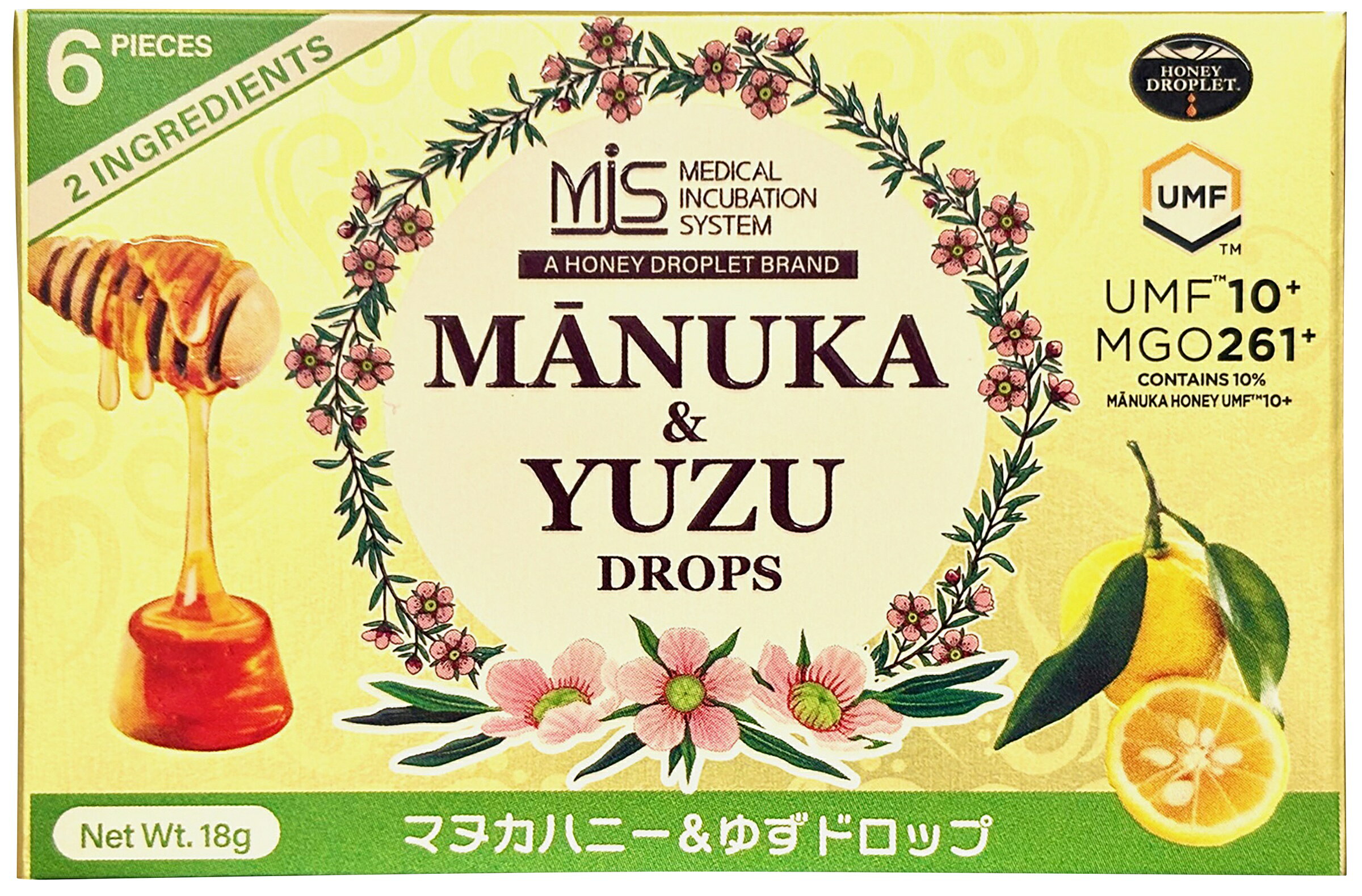 【原材料】 マヌカはちみつ(ニュージーランド)、ゆず果汁[ゆず(高知県)] 【開封前賞味期間】 常温で3年 【調理法・使用方法】 そのまま食べる 【栄養成分表示】 6粒(18g)当たり／エネルギー 71kcal／たんぱく質 0.07g／脂質...