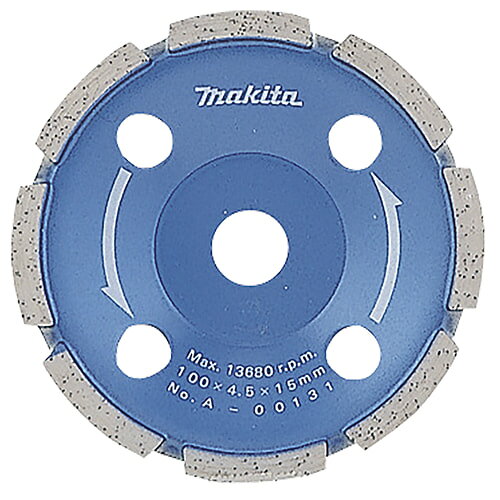 【商品説明】マキタのダイヤモンドホイールA-00131は、外径100mm、厚み4.5mm、高さ6mm、内径15mmの仕様で、コンクリートや石材の研削加工に適しています。ディスクグラインダやサンダ100mm全機種、コンクリートカンナPC110...