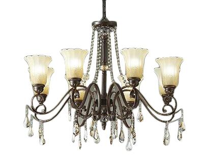 電球色2700K・Ra82定格光束：2800lm消費電力：33.6Wランプ付LED電球 4.2W（E17）×8灯鋼板・鋼管 鉄錆色塗装ガラス アンバー色塗装クリスタルカットガラス アンバー径φ924 高619 全長1500mm 11.7kg...