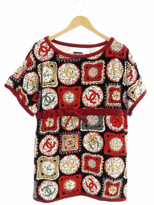 CHANEL】シャネル『スポーツライン 総柄 ベロア 半袖チュニック CHANEL】シャネル『スポーツライン 総柄 ベロア 半袖チュニック