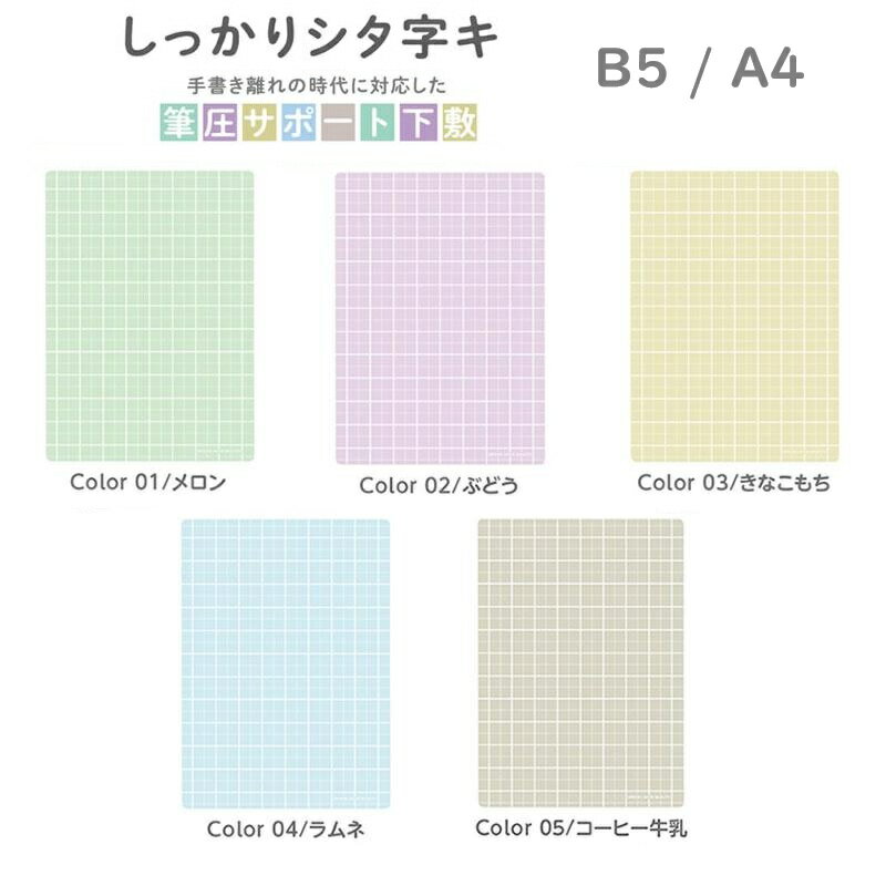商品情報サイズB5：縦250mm×横180mmA4：縦300mm×横210mm厚さ0.8mm材質PVC製備考リバーシブルタイプ：表面/方眼、裏面/無地日本製関連商品どんなペンも書きやすくなる ライティングマット 下敷 B6 A5 B...2...