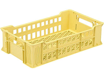 外寸(mm)：W500×D290×H133内寸(mm)：W476×D266×H124有効内寸(mm)：W471×D261×H117容量：15.5リットルカラー：イエロー底面形状：OA(斜)材質：PP圧縮荷重：-オプション：カ差し:両短辺2型...