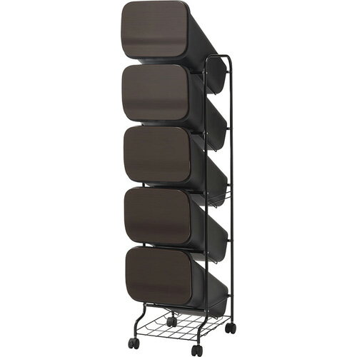 ●サイズ：W340×D500×H1470mm●容量：19L×5●製品重量：約10.7kg●材質：本体・フタ・袋止め/PP、フラップ/ABS樹脂、歯車・キャスター/ナイロン、フレーム/鋼(紛体焼付塗装リス(株)・RISU