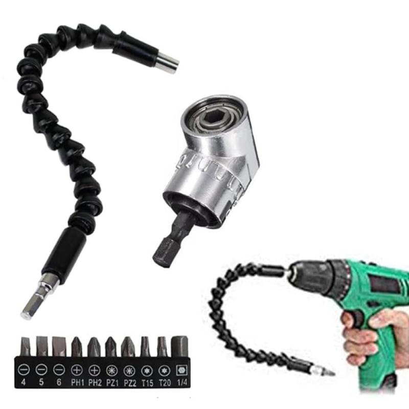 perakpapa フレキシブルシャフト 接続工具セット 105度直角ドリル 六角ドライバービット付き 電動ドリル用アクセサリ ネジ締め 穴あけ ソケットアダプター付き DIY 家具修理/PCケース/電気キャこの商品について ㈝...