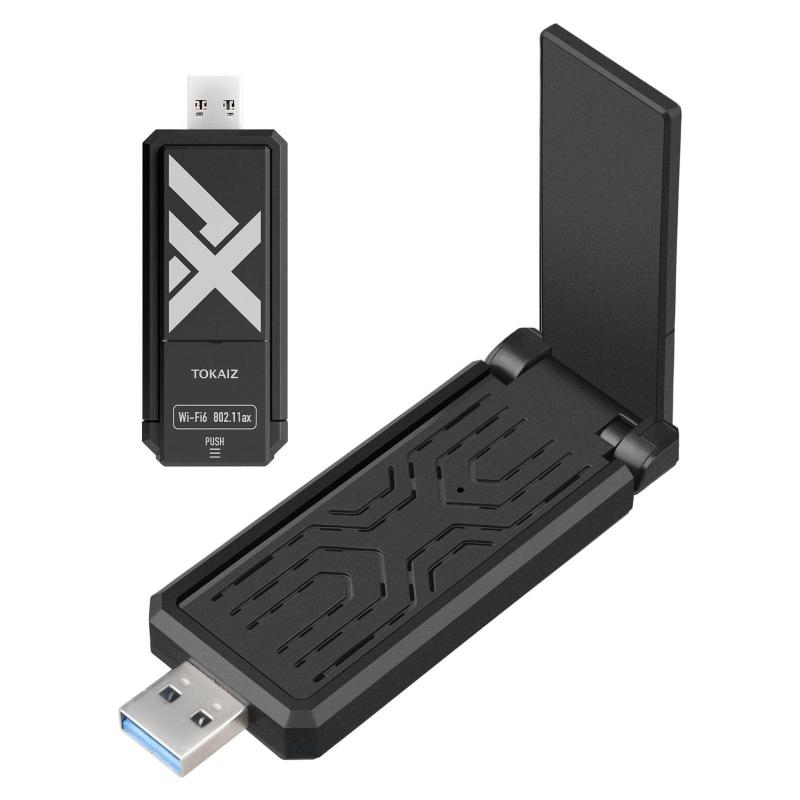 TOKAIZ 無線lan 子機 wifi6 usb 無線LANアダプター AX1800 高速 1201Mbps + 574Mbps 小型 受信機 デュアルバンド 2.4GHz+5GHz対応 USB3.2 ゲーミング PC ノートパソコン デ...