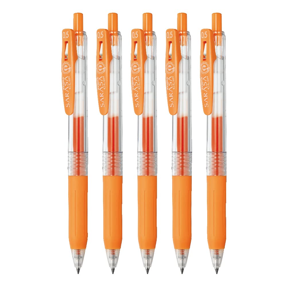 ・ボール径:0.5mm ・インク種類:水性顔料インク ・軸素材:樹脂 ・グリップ:ラバーグリップ付き ・ペン先機能:エアタイトシステム搭載 ・クリップ:バインダークリップ式 ・入数:5本入り ・本体色:オレンジ