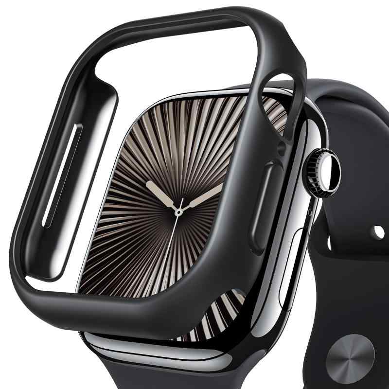 NIMASO Apple Watch Series 10 46mm 用 ケース スリム 軽量 アップルウォッチ10 46mm 対応 apple watch 10 ケース 保護カバー 側面 衝撃防止 液晶部分覆わないタイプ ブラック（黒羽シリ...