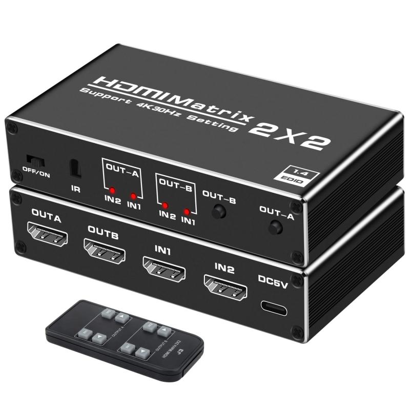 HDMI 切替器 スプリッター HDMI 分配器 セレクター 切り替え 4K HDCP1.4 手動 リモコン付き 2画面 同時出力とマトリックスモード両対応 PS4 /Switch/ブルーレイプレーヤー等に適用