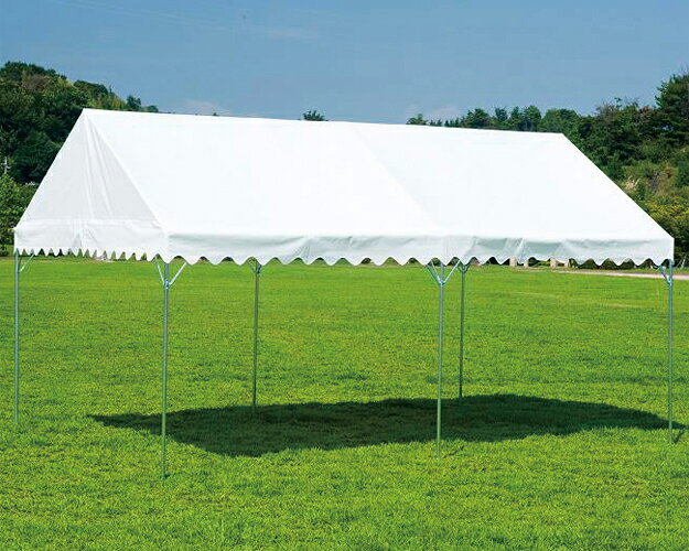 【商品の仕様】●サイズ／356×708cm（2×4間）、全高307cm（軒高200cm）●重さ／100kg●材質／脚部：スチール（31.8mm）、天幕：再生ポリエステル7号防水帆布●リサイクル品●6本柱●要組立【商品の説明】・首折れ支柱タイ...