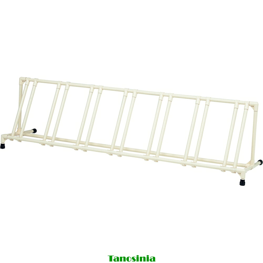 【商品の仕様】●サイズ／幅212×奥行51×高さ54.5cm●重さ／9.5kg●材質／スチール入り非塩ビ樹脂コートパイプ（直径28mm）●片面7台掛（14〜20インチ対応型）●下部ゴム付き●簡単組立【商品の説明】・限られたスペースを有効活用...