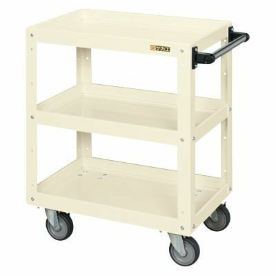 ●床面に汚れがつきにくいエラストマー車を採用●サカエ独自の堅牢構造「突き合わせ内蔵方式」●棚板は皿型・フラット型変更可能●外寸：W600×D400×H753mm●均等耐荷重：150kg●カラー：アイボリー●質量：17kg●キャスター：100...