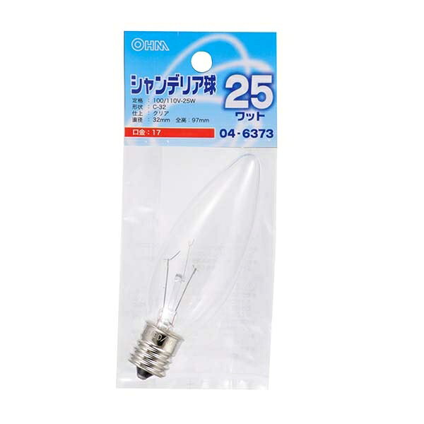 ●口金:E17●定格:100/110V-25W●形状:C-32●仕上:クリア●サイズ:直径37mm×全高97mm●JANコード：4971275463738照明器具＞電球＞電球＞オーム電機LB-C2725-Cこちらの商品の送料区分は「100」です。