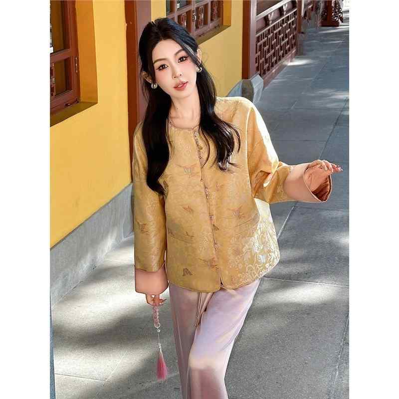 ・素材: 聚脂纤维・柄: 花柄・タイプ: 宽松型・構成: 単品・着丈: 普通(50cm超65cm以下)・袖丈: 長袖・袖: 通常袖・ネックライン: ラウンドネック・スタイル: エレガント・カラー: 新中式外套・サイズ: S, M, L, X...