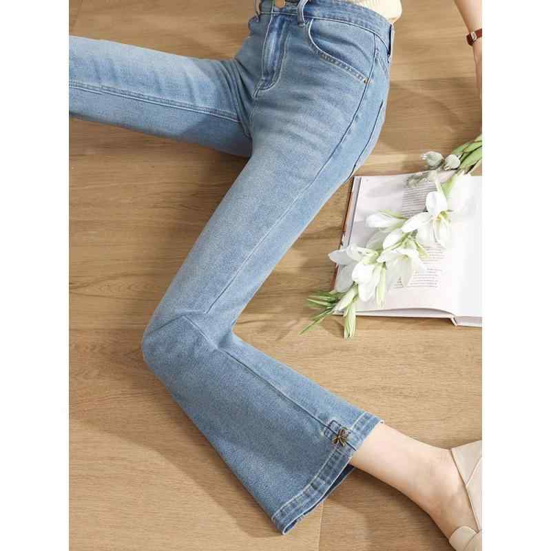 ・素材: デニム/綿・スタイル: フレアパンツ・パンツ丈: 9分丈・ウエスト: ハイウエスト・加工: ウォッシュ・カラー: レトロブルー（ストレッチ）・サイズ: 26, 27, 28, 29, 30, 31, 32・テイスト: エレガント,...