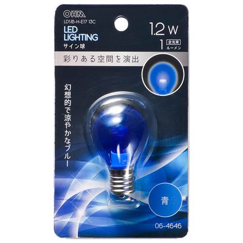 特　徴●LED電球 サイン球形 装飾用●幻想的で涼やかなブルー●切れにくく長寿命●消費電力が少なく、電気代が安い●一般電球と比べ発熱が少ない●青色 クリア●口金はE17仕　様■寸法：全長57×最大径35mm■質量：14g■定格消費電力：1....