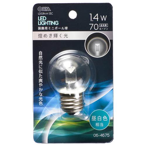 特　徴●LED電球 ミニボール球形 装飾用●自然光に似た爽やかな光色●切れにくく長寿命●消費電力が少なく、電気代が安い●一般電球と比べ発熱が少ない●昼白色相当●口金はE26仕　様■寸法：全長61×最大径40mm■質量：31g■定格消費電力：...