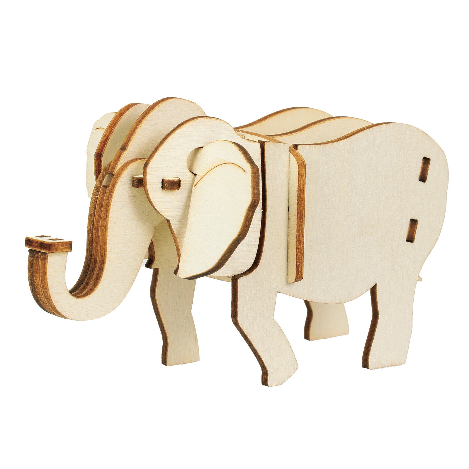 レーザーカット済みのパーツを順番に差し込むだけで組み立てられる、簡単で楽しい木製3Dパズルです。立体なので、ゾウの迫力のあるシルエットを再現できます。工具不要で手軽につくれるので、初心者でも扱いやすい商品です。木の温かみがあり、作ったあとは...