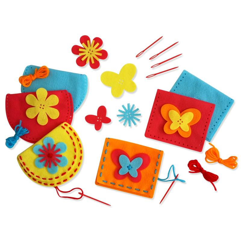 Serabeena セラビーナ メイキングトイ じぶんで作るポーチ (Sew Your Own Purses) かんたん楽しいソーイング/手芸キット子供用自分でデザインして作るポーチ　内容：フェルトポーチ、飾りパーツ、毛糸、子供用安全縫い針...