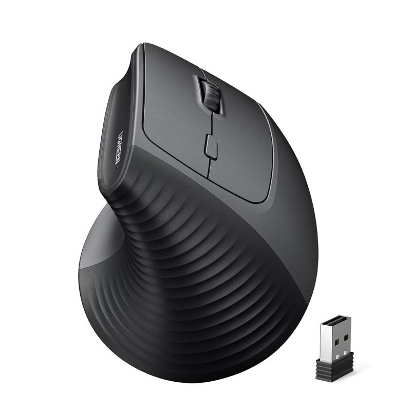 UGREEN 2.4G マウス ワイヤレス 縦型 人間工学 6 ボタン マウスアームを防止 1000/1600/2000/4000 DPI Windows/Mac OS などに対応 ブラック人間工学に基づいたデザイン： UGREENの縦型マ...