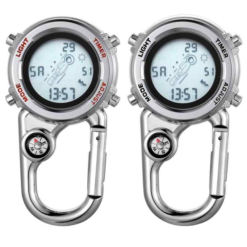 Lancardo カラビナウォッチ 懐中時計 LED数字 コンパス 電子 曜日 カレンダー 目覚まし時計 防水 宇宙人表盤 メンズ レディース キーホルダー 時計 クリップ ポケットウォッチ ブルー