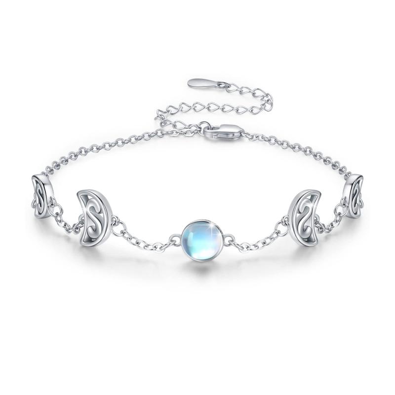 CUOKA MIRACLE Moon ブレスレット 女性用 925スターリングシルバー ムーンフェイズブレスレット ムーンストーン 調節可能なブレスレット 低刺激性 ジュエリー ギフト ガールフレンド 娘 お母さん【ムーンフェーズブレスレッ...