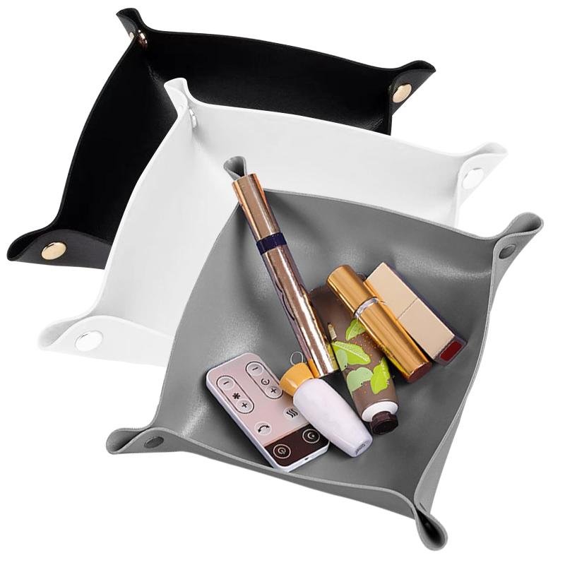 Zhejia レザートレイ アクセサリートレイ (3個) 小物入れ ジュエリートレイ 折り畳み式 収納ボックス ジュエリー スナック 鍵 財布 雑貨 携帯電話 収納 20x20cm【持ち運びに便利】このトレイの独特な折りたたみ設計のため、旅...