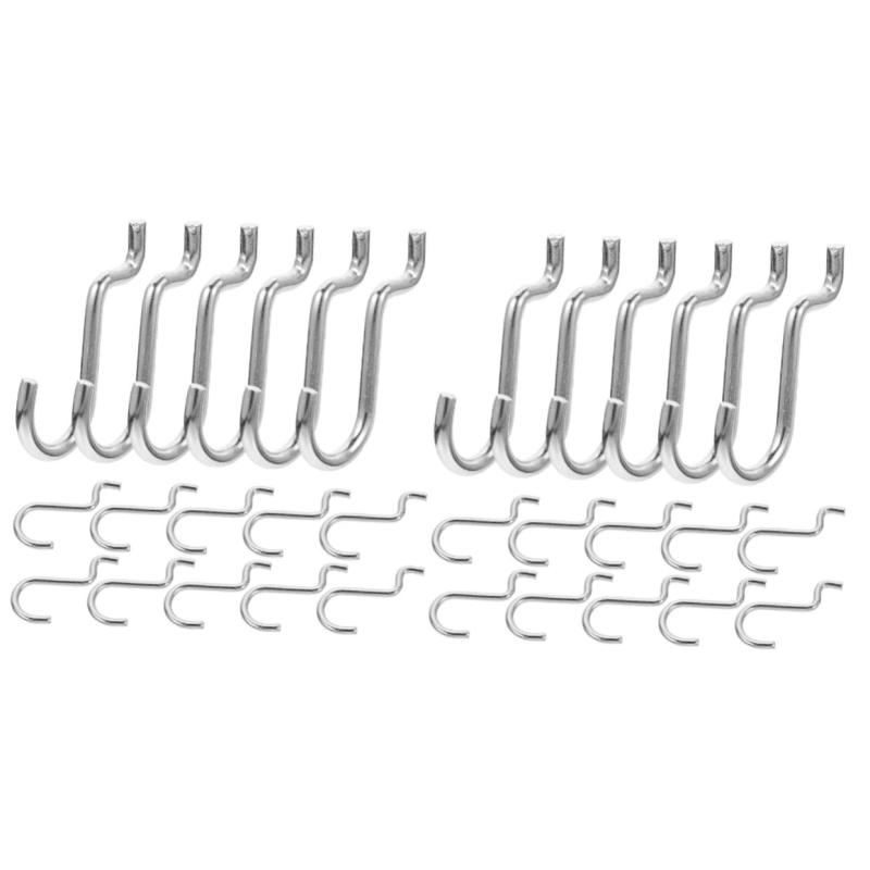 Zerodeko 40 個 ペグ 板 フック アイアン シルバー ダブル ライン オリフィス フック吊り下げ用のペグボードフック: 取り付け、固定、取り外しが簡単で、物を吊るすのがより便利になり、整理整頓できます。ガレージ収納オーガナイザー...
