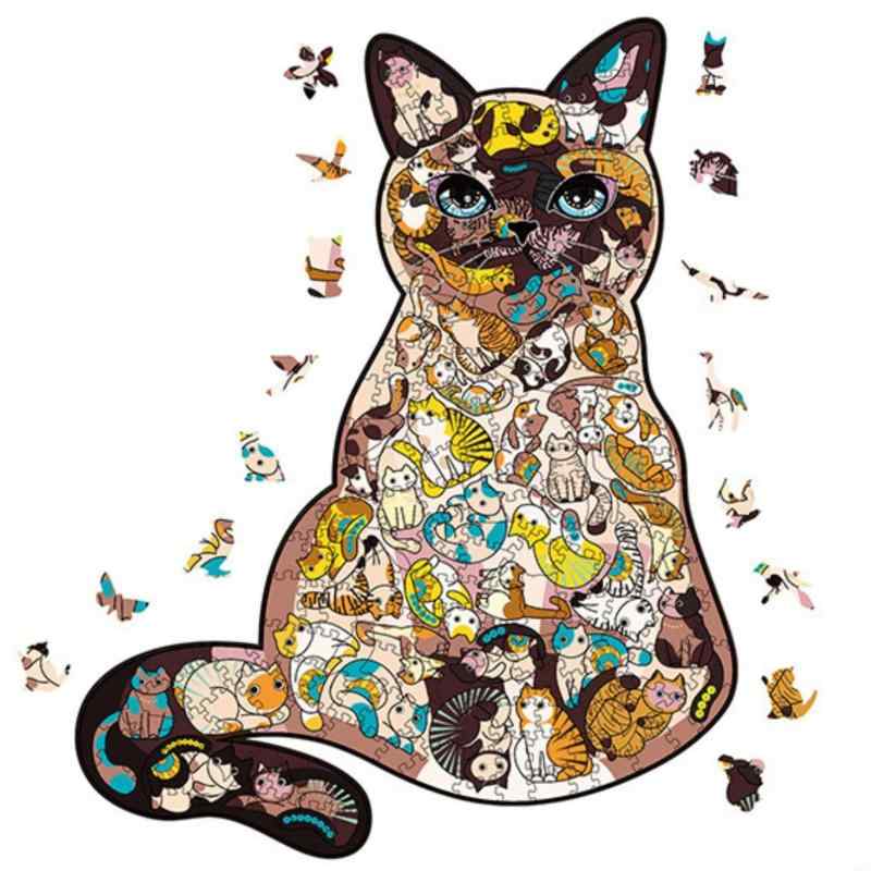 FUKUYOIZU 木製パズル 動物パズル 猫 脳トレパズル モザイクパズル プレゼント インテリア木製パズルは、組み立てると可愛いシャムネコが完成。全300ピース、ピースごとに違う動物になっている独創性あふれるパズル。カラフルで鮮やかなカ...