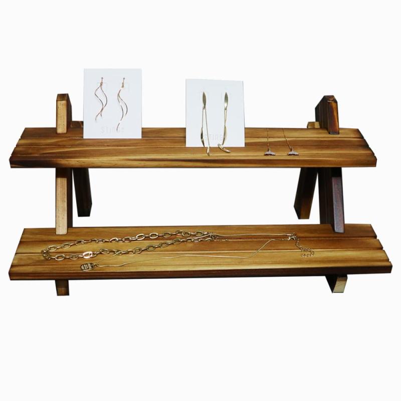 NAJMECHOY 木製フレーム 木炭プロセス 多層ジュエリーディスプレイスタンド - リング、イヤリング収納ラック テーブル・カウンター用 木製ディスプレイ多目的木枠：木製フレームはカーボン燃焼プロセス、天然燻蒸色でできています 。よく磨...