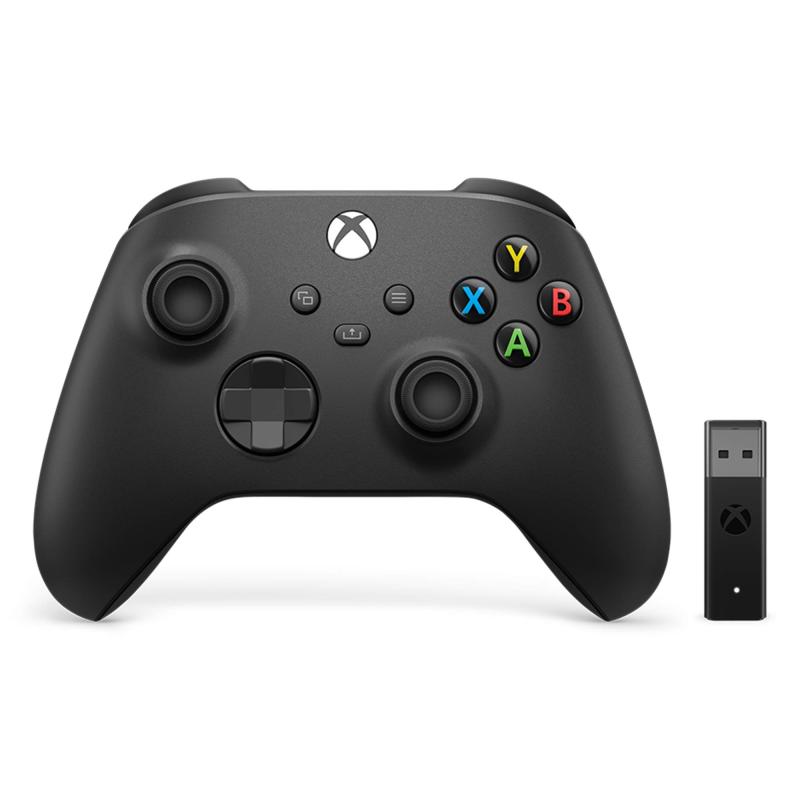 【純正品】Xbox ワイヤレス コントローラー + ワイヤレス アダプタ for Windows同梱物:Xbox ワイヤレス コントローラー (カーボン ブラック) 本体(3.5mm ステレオ オーディオ ジャック付き)、単 3 形乾電池 ...