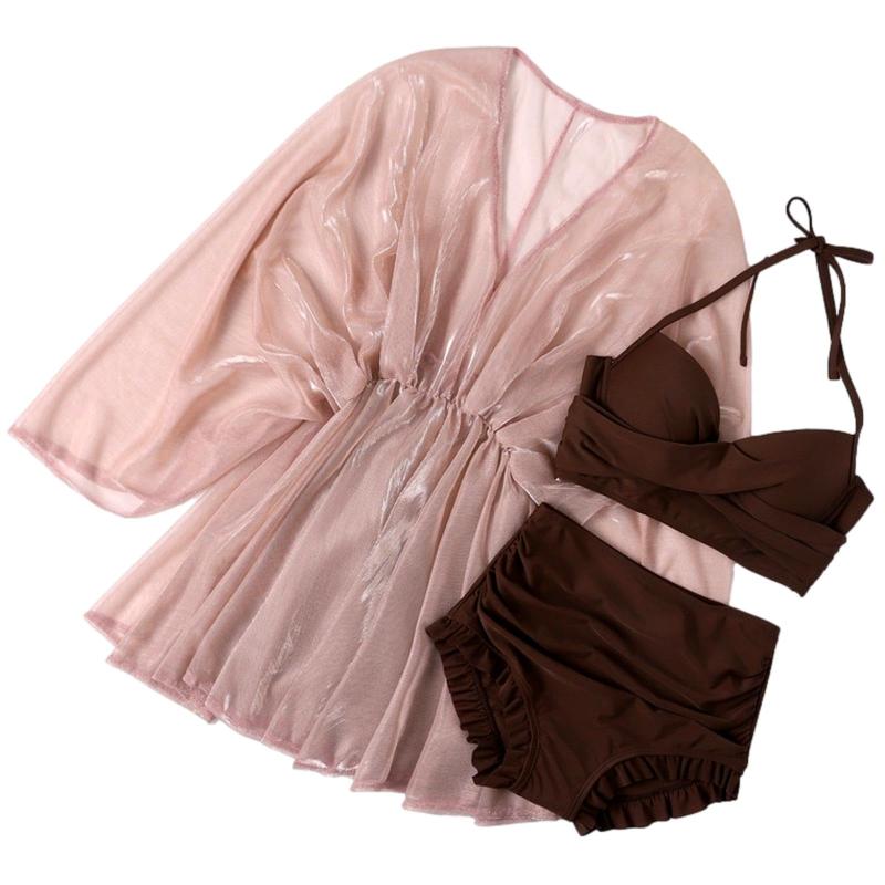 [Nestkanina] 水着 レディース ビキニ 3点セット セパレート 紫外線対策 スイムウェア ビーチウェア 女性用水着 フレア水着 着痩せ 温泉水着 海水浴 無地 可愛い SWM004【サイズ】M（体重45kg-50kg）、L（体重...