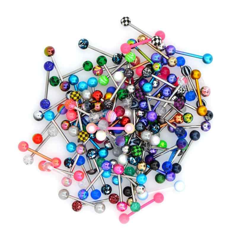 [OUFER] 100PCS 14G 316L Stainless Steel Tongue Rings Ball Acrylic Tongue Piercing Tongue Barbells (Random Colors)Style: ...