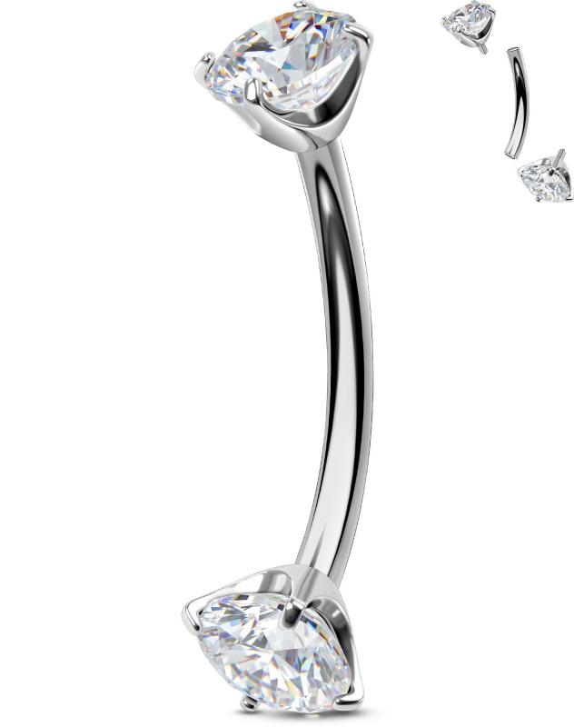 [OUFER] Belly Bar Titanium Navel Piercing Jewellery Internally Curved Barbell 14G Belly Piercings Navel Bar Clear CZ Bel...