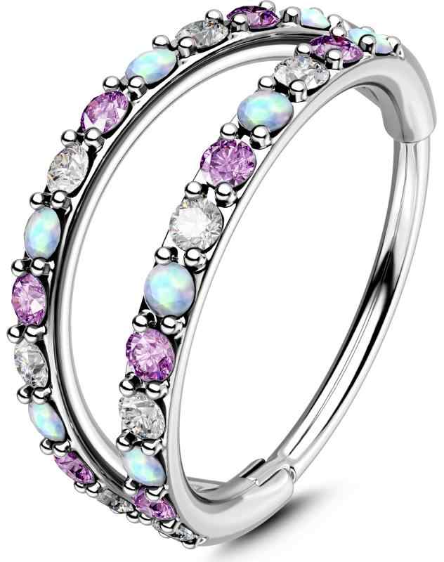 [OUFER Body Piercing] ボディ穿孔鼻リング フープ 20 G 鼻ピアス ジュエリー 6/7/8 mm 鼻孔コンク フープ ダブル ライン CZ オパール ヘリックス トラガス Daith スナッグ ルック軟骨ピアス リン...