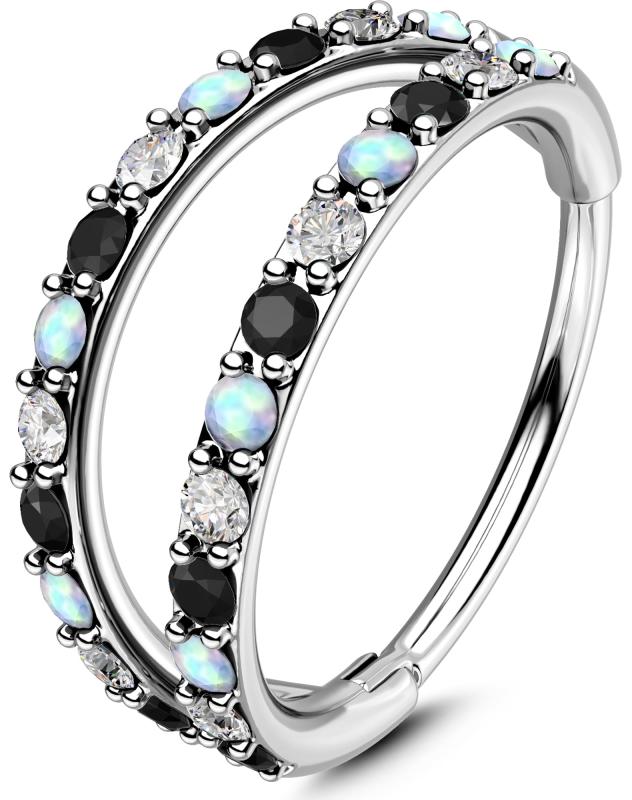 [OUFER Body Piercing] ボディ穿孔鼻リング フープ 20 G 鼻ピアス ジュエリー 6/7/8 mm 鼻孔コンク フープ ダブル ライン CZ オパール ヘリックス トラガス Daith スナッグ ルック軟骨ピアス リン...