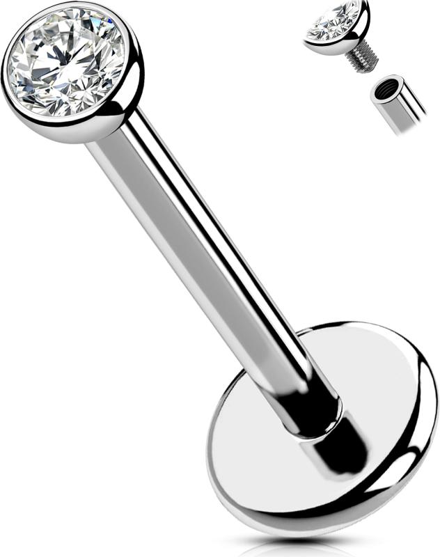 OUFER Titanium 6/8/10/12mm Lip Piercing Jewellery 18G Labret Earring Stud CZ Labret Conch Internally Tragus Lobe Bar Fla...