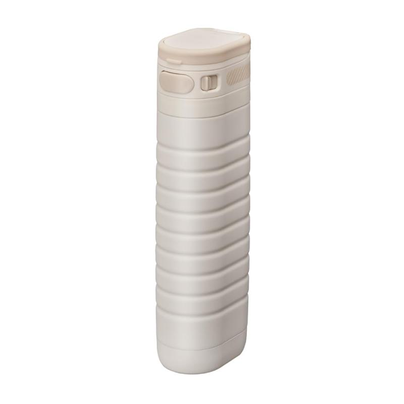 sutto（スット） 水筒 ワンタッチ ボトル 380ml 薄型 真空二重構造 保温 保冷 ロック機能付 ステンレスボトル アイボリー ドウシシャスッと出せてスッと飲めるオーバル型ワンタッチボトル。Sutto（スット）。カバンの隙間に入る薄...