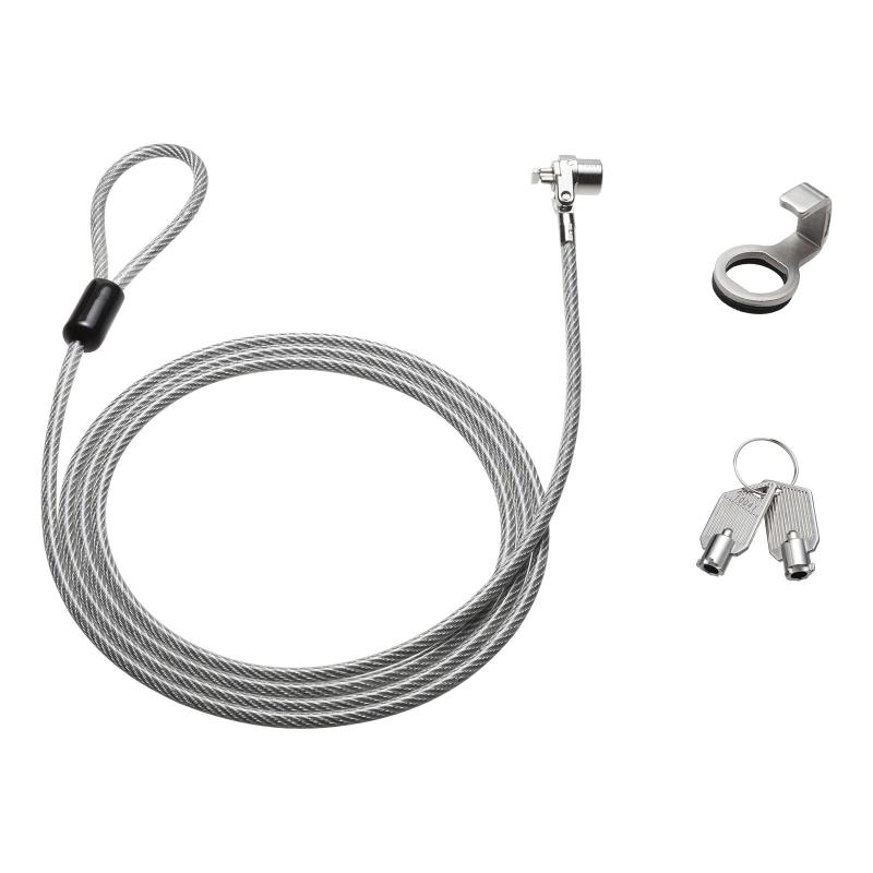 サンワサプライ ケーブルロック付きセキュリティワイヤー SL-873×7mmの標準スロットに取り付けるセキュリティワイヤーです。周辺機器などのケーブルも同時にロックができるパーツ付きです。